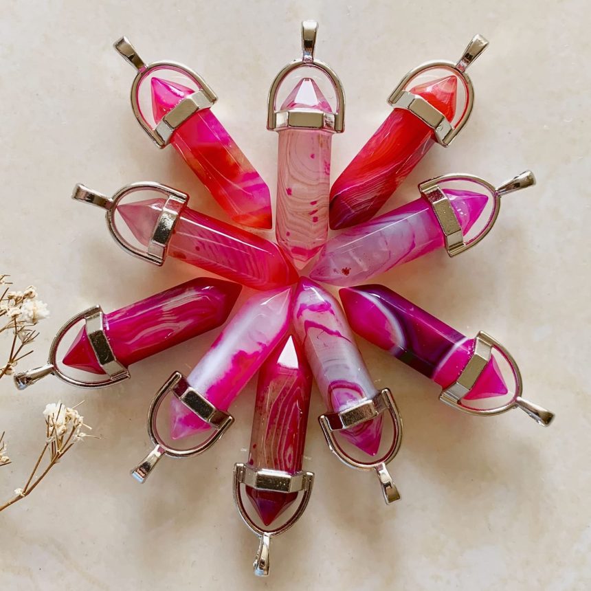 Collar Hexagonal Ágata Rosa - Cuarzos Perú